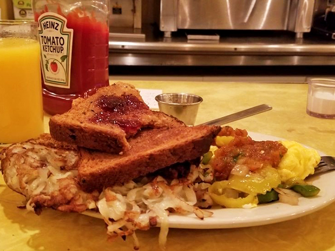 Breakfast with attitude: crispy hash browns, perfectly scrambled eggs, and toast ready for whatever the day throws at you.