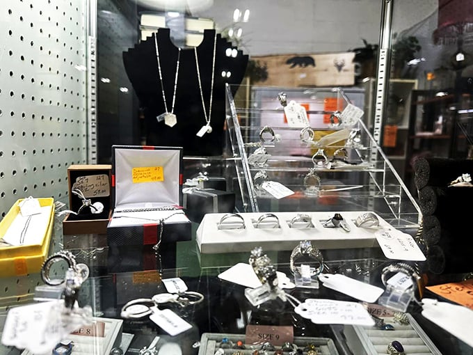 Diamonds and silver under glass &ndash; where engagement rings from chapters past await new love stories to tell.