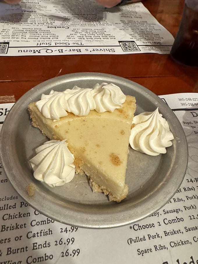 Key lime pie that strikes the perfect balance between sweet and tart—like Florida sunshine with just enough attitude to keep things interesting.