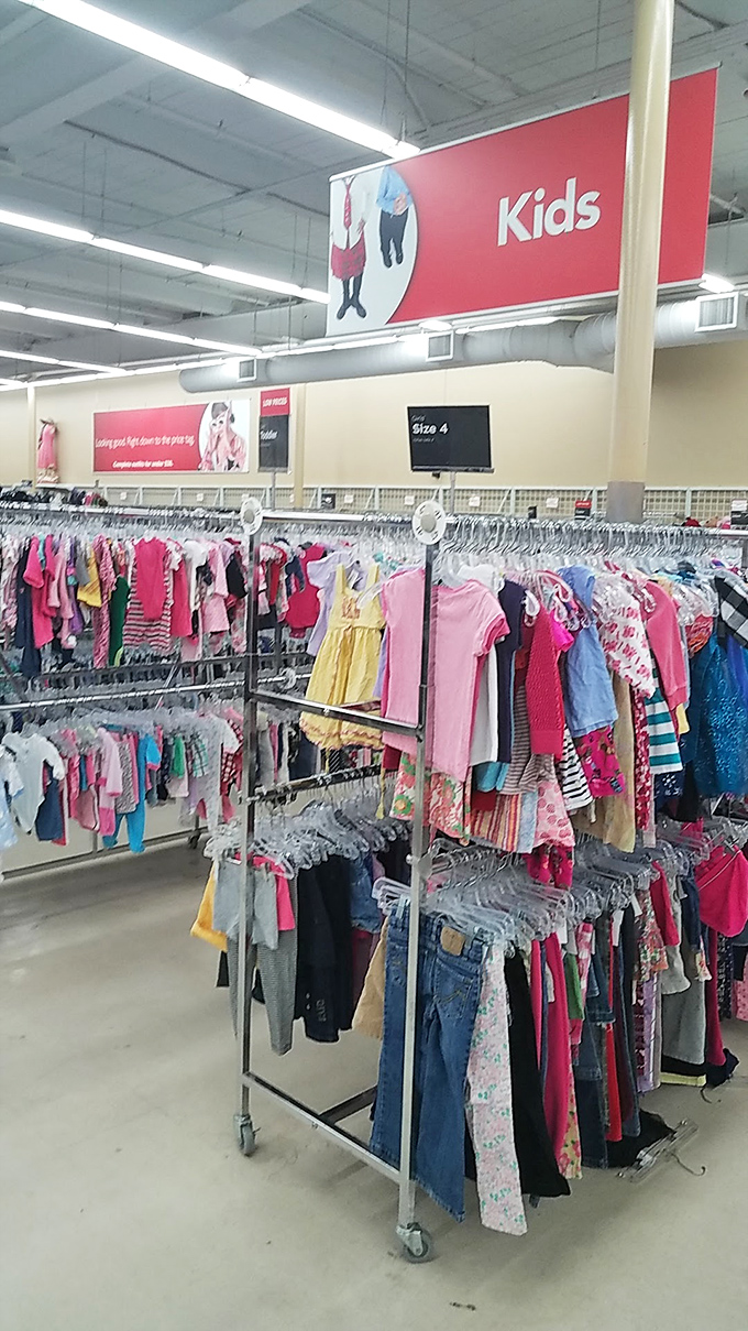 The kids' section: a rainbow of tiny garments that grow kids outgrow faster than you can say "but I just bought that last week!" 