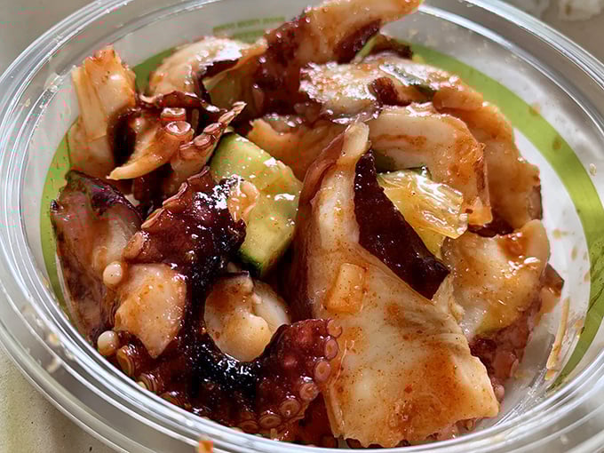 Octopus and kimchi create a dance of textures that would make even the most committed landlubber swoon.