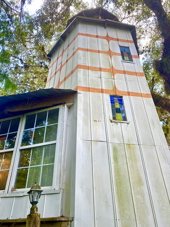 Even the outbuildings get the royal treatment. Those stained glass windows transform ordinary sunlight into extraordinary indoor rainbows.
