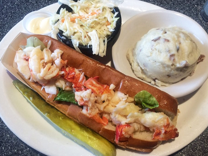 The lobster roll of your dreams: sweet meat, minimal mayo, buttered bun. No architectural garnishes needed when the star shines this bright.