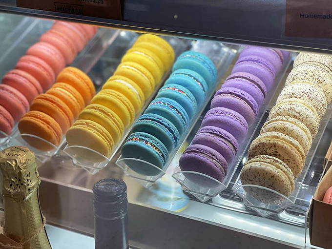 Rainbow macarons arranged like edible jewels, each pastel sandwich promising a different sweet adventure with every delicate bite.