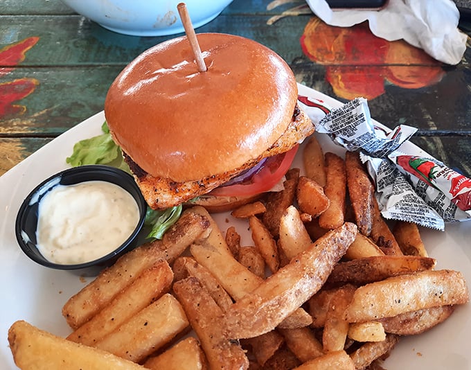 A fish sandwich that makes you question why you ever eat anything else. Those hand-cut fries aren't just a side &ndash; they're co-stars in this delicious production.
