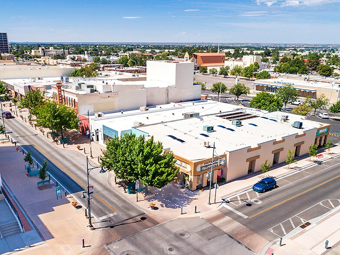 Downtown Las Cruces from above—a masterclass in desert urban planning with adobe-inspired architecture that honors the region's heritage.