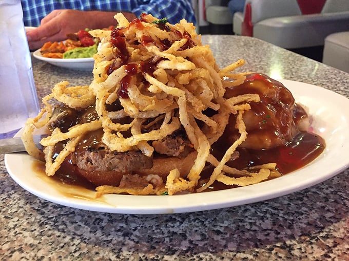 Comfort on a plate &ndash; this meatloaf topped with crispy onion strings and rich gravy would make your grandmother both proud and jealous.