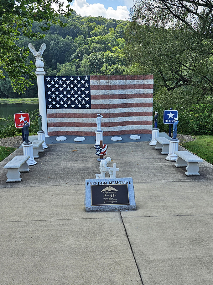 This isn't just a flag display&mdash;it's America's living room in the Pennsylvania wilderness, complete with eagle and patriotic pride.