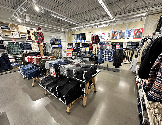 The men's section at Polo Ralph Lauren &ndash; where even the most shopping-averse husband suddenly develops opinions about quarter-zip sweaters.