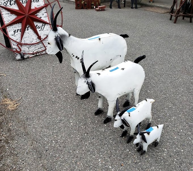 The metal goat family&mdash;from grandpa to baby&mdash;marches in formation, ready to add rustic charm to your garden or make the perfect gift for the farmer at heart.