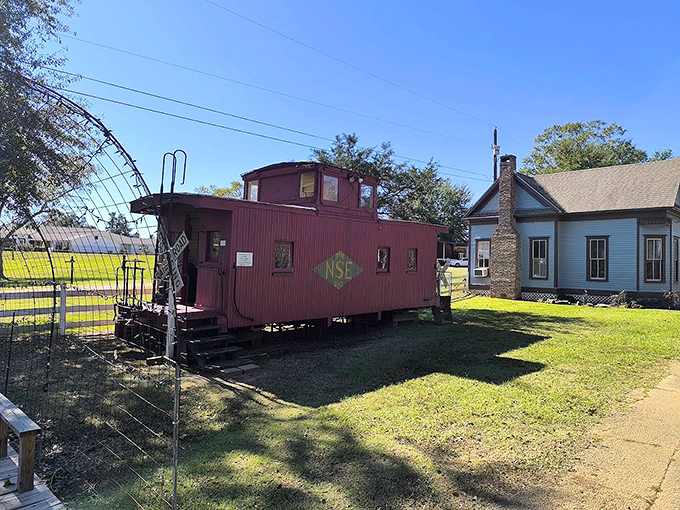 All aboard memory lane! This vintage caboose at Millard's Crossing Historic Village reminds visitors of Nacogdoches' railroad heritage.