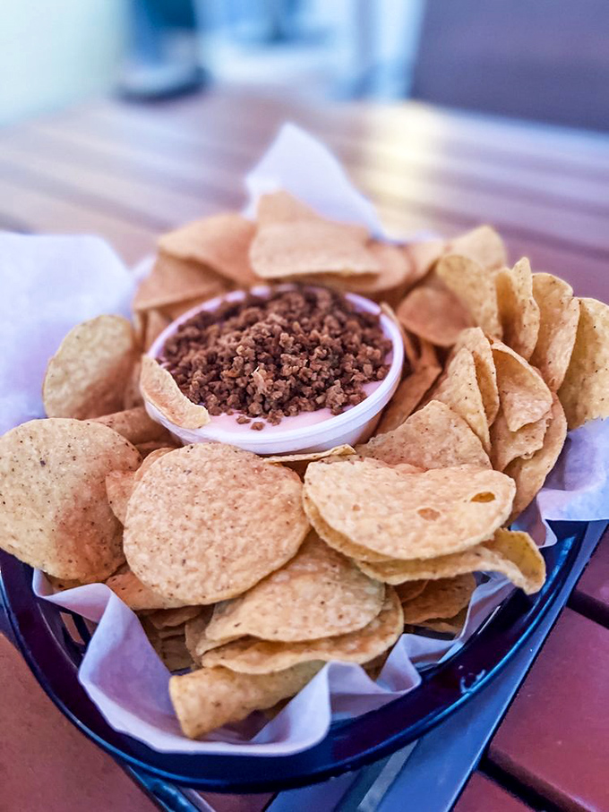 Chip paradise found! These nachos and seasoned beef dip are the perfect companions for watching the sunset over Indian Rocks Beach.