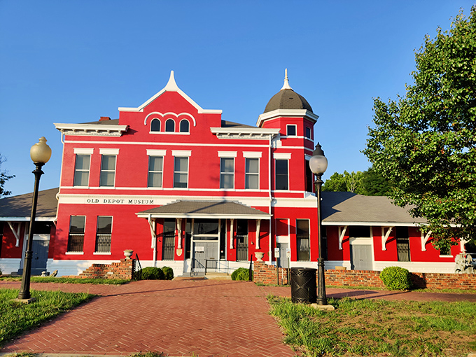 The Old Depot Museum's vibrant red facade stands as proudly as a Southern belle at her debutante ball&mdash;history dressed in its Sunday best.