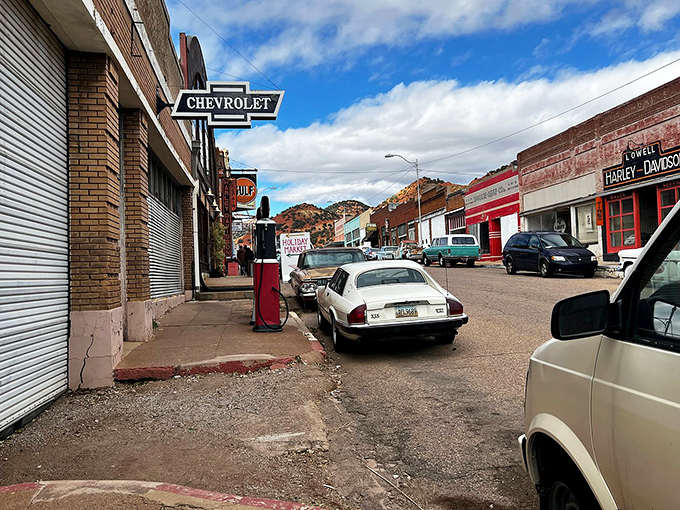 Chevrolet signs and vintage pumps line Bisbee's side streets, where America's automotive golden age seems to have settled in for the long haul.