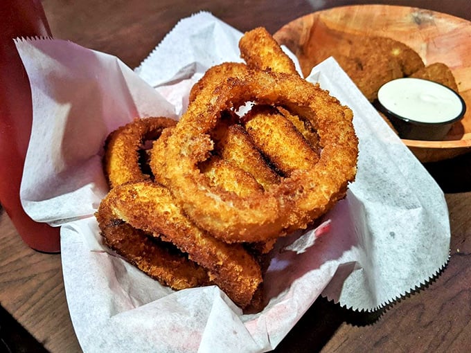 These onion rings could double as life preservers &ndash; golden, crispy, and absolutely worth the splurge.