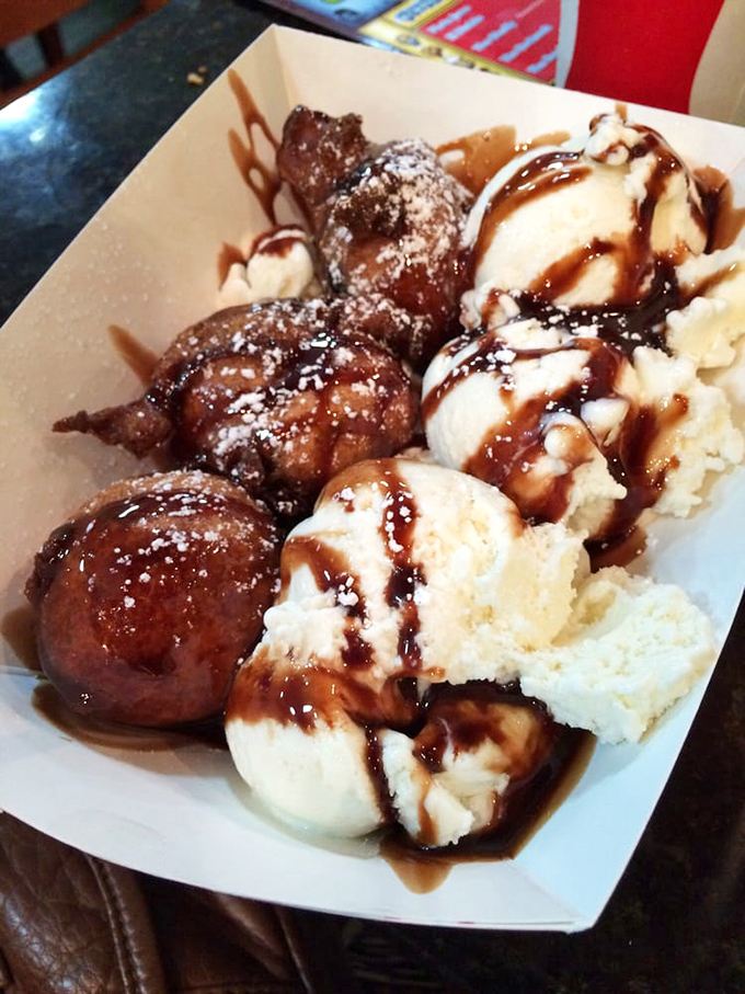 Dessert that makes you question all your life choices. Why haven't you been eating ice cream with fried dough balls your entire existence?