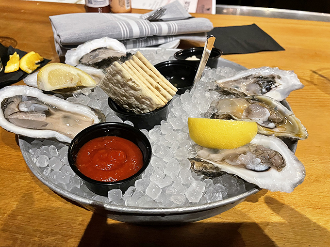 Fresh oysters on the half shell &ndash; ocean jewels served on ice with just enough accessories to enhance, not overshadow, their briny brilliance.