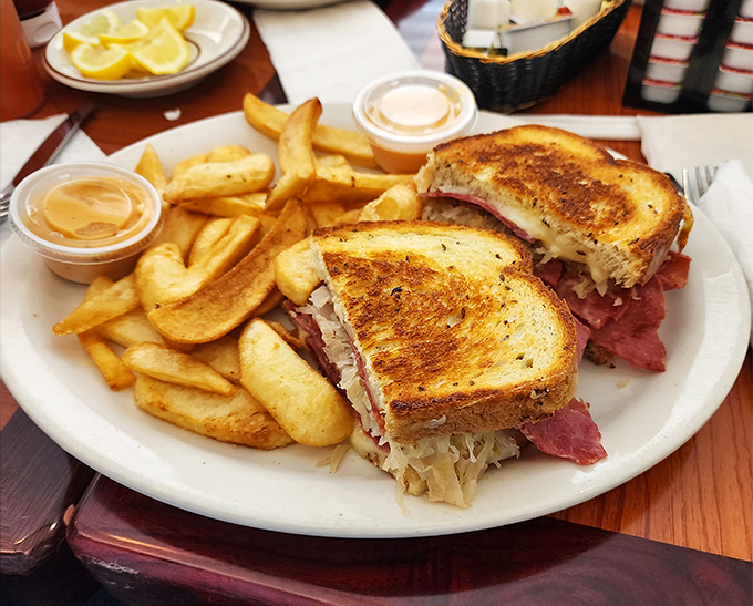 The Reuben that makes you wonder why anyone bothers with plain sandwiches &ndash; sauerkraut never looked so good.