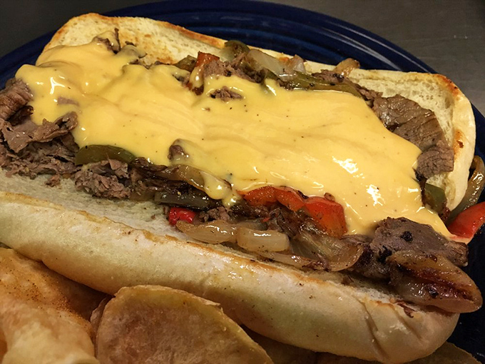 The Philly sandwich and house-made chips create the kind of plate that makes neighboring diners point and ask, "What's that?" 