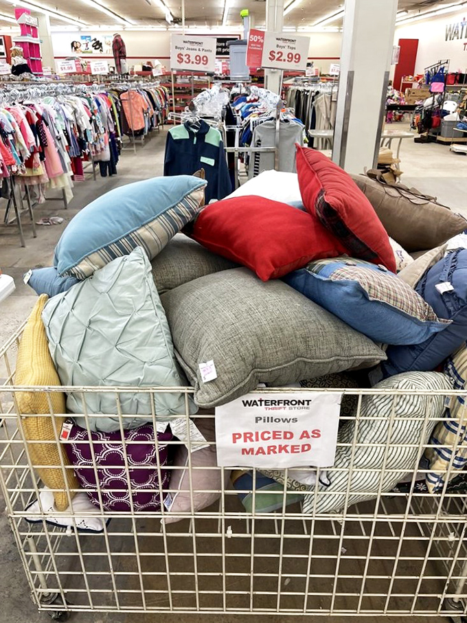 Mountains of decorative pillows prove that comfort doesn't have to cost a fortune.