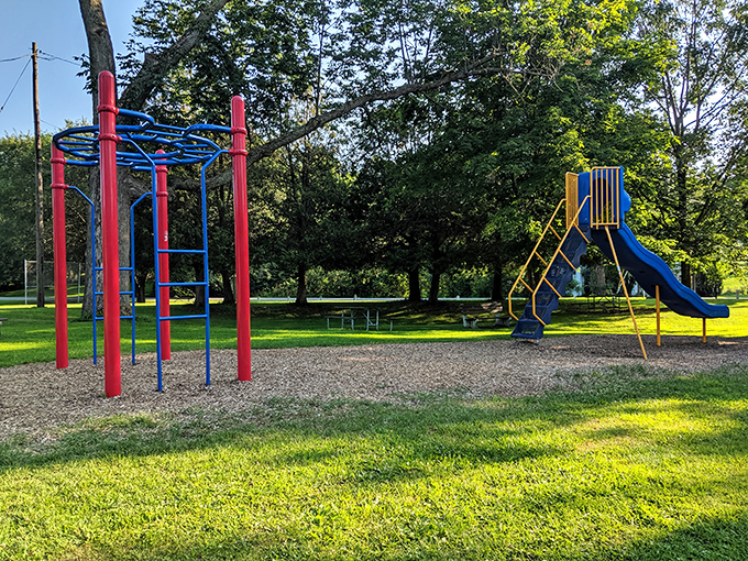 Even playground equipment looks more inviting when it knows it's just a supporting actor to the star attraction waiting down the trail.