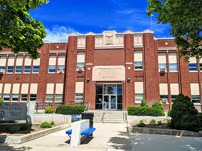Preston High School stands proudly in brick splendor, educating generations without the crushing property taxes of more affluent districts.