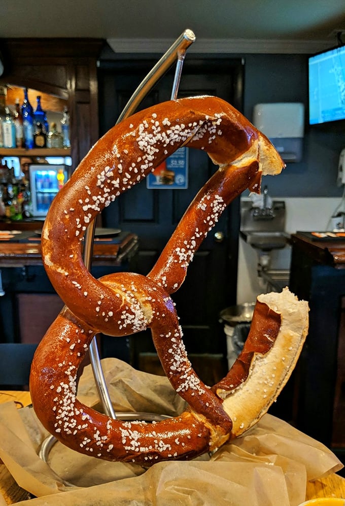This pretzel defies gravity and common sense, standing tall like some delicious monument to carbs and salt we all desperately need. 
