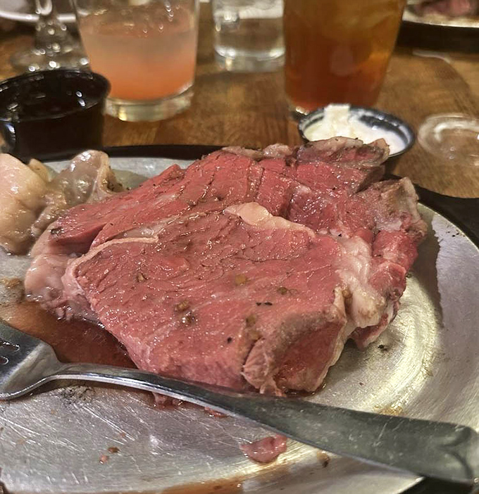 Prime rib so perfectly pink it looks like it's blushing from all the attention it's about to receive.