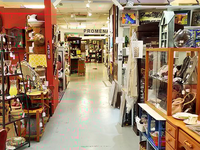 The "PROMENADE" sign guides you through aisles of possibility, where one person's discarded past becomes another's cherished future.