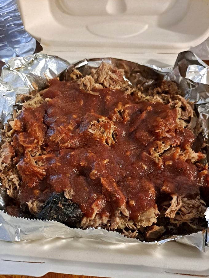 Pulled pork perfection &ndash; each strand telling a story of slow-smoking dedication and sauce-soaking glory.