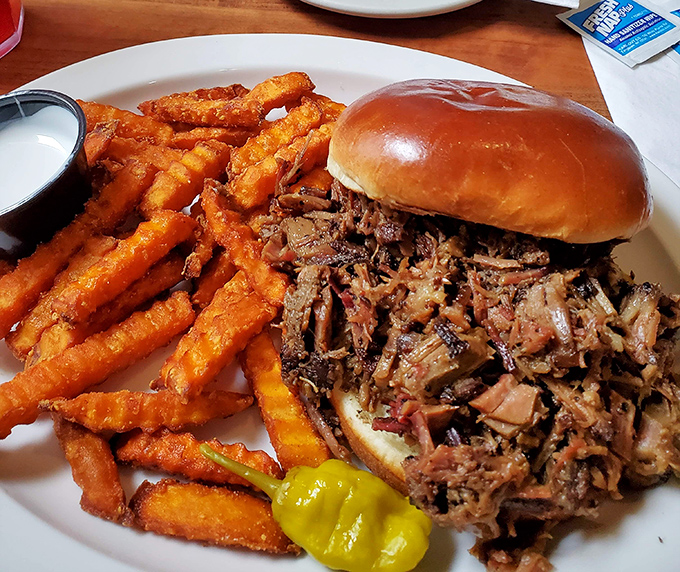 That pulled pork sandwich looks like it could solve most of life's problems, one smoky bite at a time.