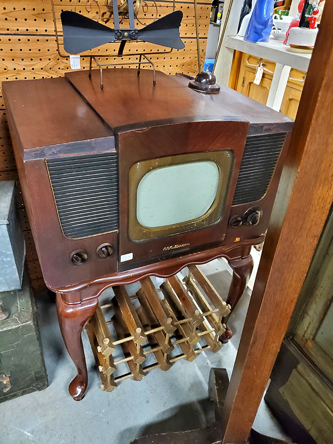 Before Netflix and chill, families gathered around wooden consoles like this &ndash; television as furniture and focal point.