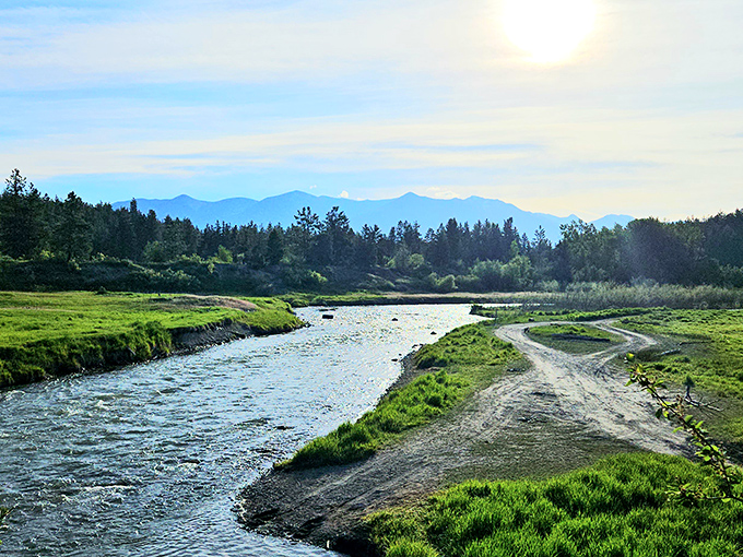 Nature frames Eureka like a master painter, with rivers carving through valleys and mountains standing guard in the distance.