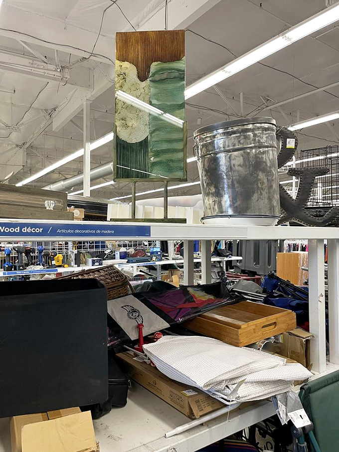 Wood d&eacute;cor and household treasures await adoption&mdash;that abstract painting might be someone's future conversation starter.