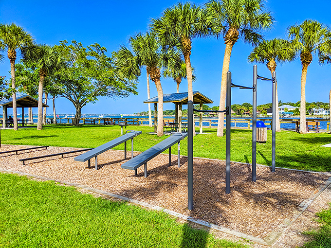 Sandsprit Park combines playground fun with waterfront views, where kids burn energy while parents contemplate moving to Stuart permanently.