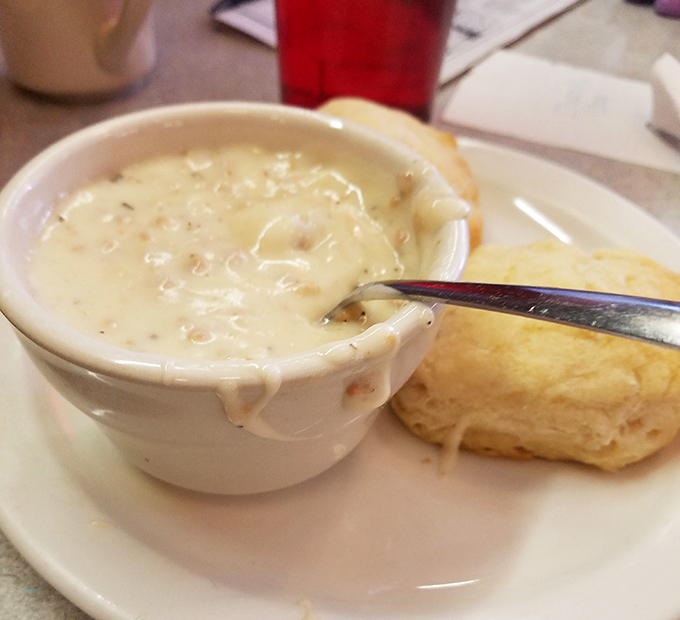 Sausage gravy so creamy it should require a permission slip. The biscuit is just the delivery vehicle for this cloud of comfort.