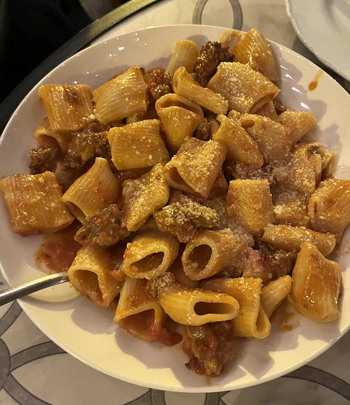 Rigatoni that doesn't just hold the sauce&mdash;it embraces it. Each tube of pasta captures the rich ragu in its ridges like it was designed by Italian engineers.