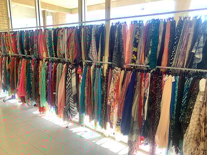 The scarf section: a kaleidoscope of patterns and textures that would make Joseph's technicolor dreamcoat look monochromatic by comparison.