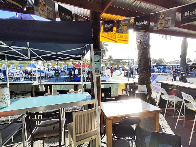 Even the food court maintains swap meet charm. Take a load off, refuel, and watch the bargain ballet unfold before diving back in.