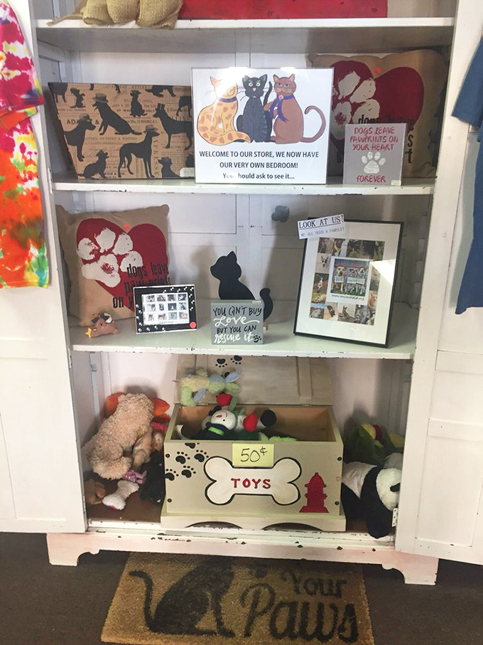 Pet-themed decor reminds shoppers of the mission behind the bargains&mdash;every purchase helps a furry friend in need.