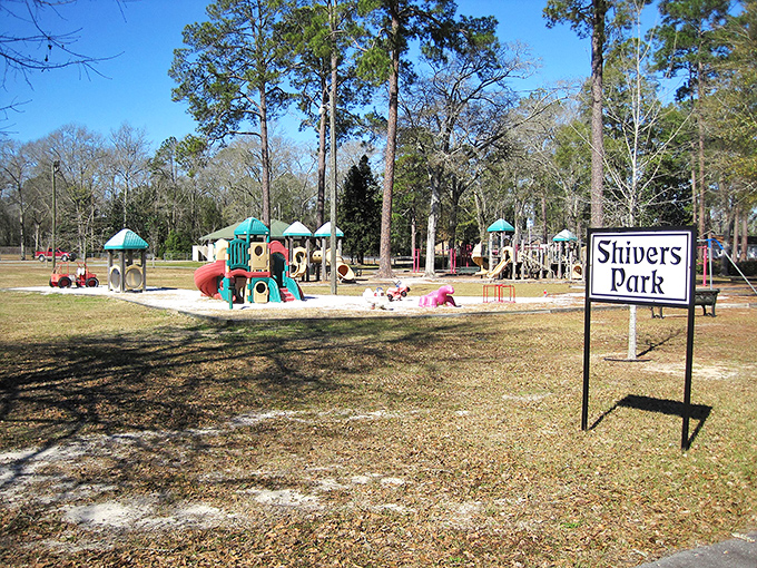 Shivers Park offers simple pleasures for families—proof that kids don't need expensive entertainment when there's a good slide and sunshine.