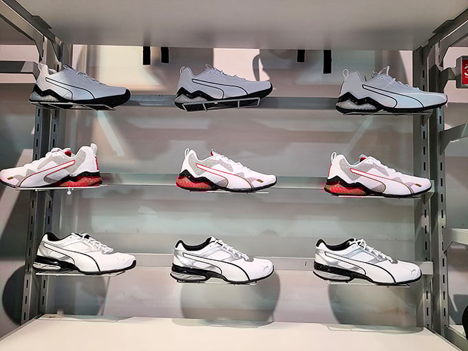 Sneaker nirvana for the athletically aspirational. White Pumas lined up like soldiers ready to march straight into your shopping bag.