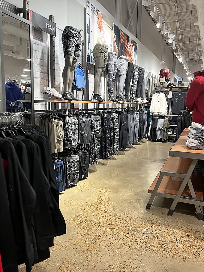 Athletic wear organized with military precision, because apparently shopping for joggers requires this level of serious commitment and dedication.