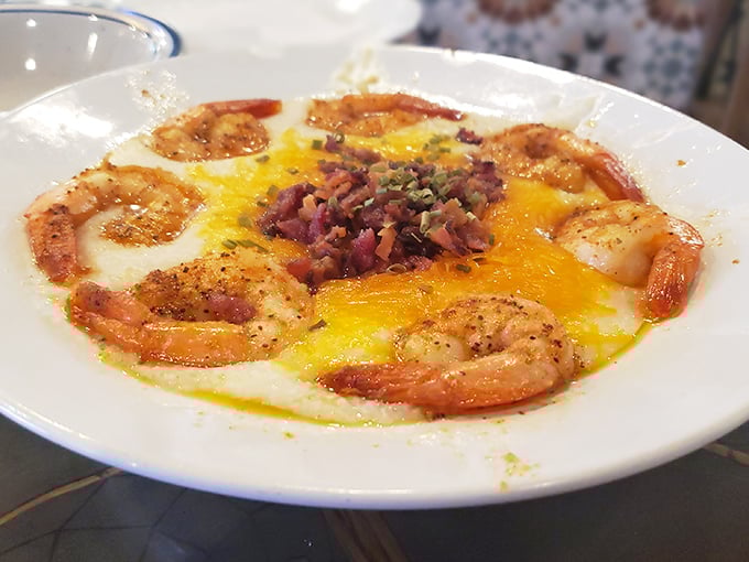 Shrimp and grits that would make a Southerner weep with joy&mdash;creamy, cheesy, and ringed with perfectly cooked Gulf shrimp.