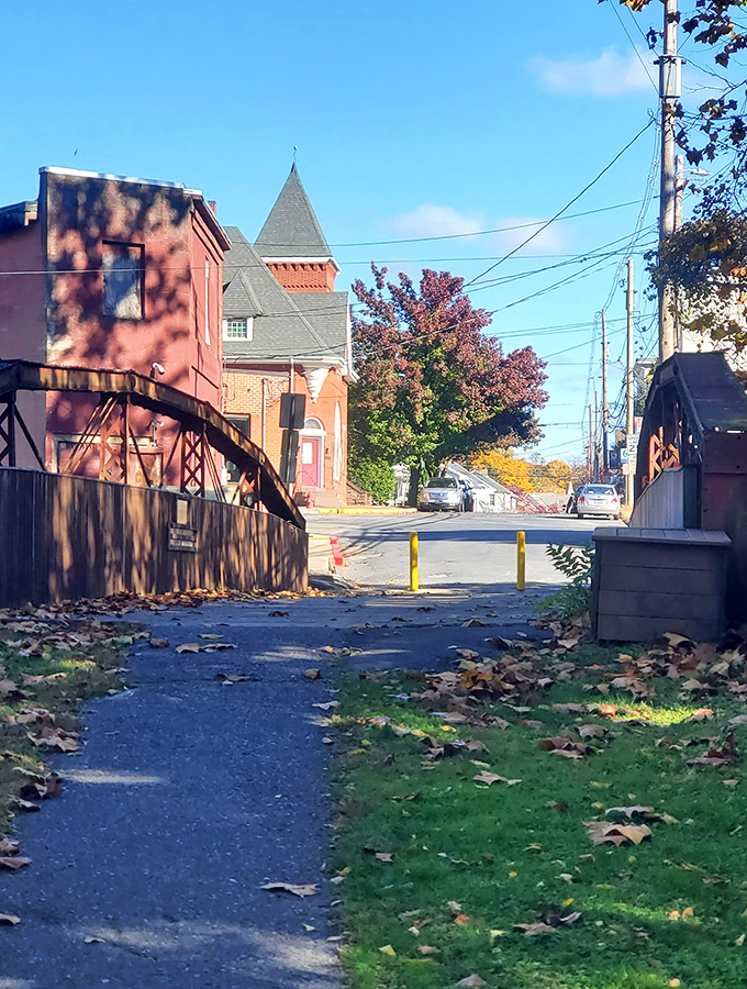 Fall leaves scatter across Duncannon's pathways, creating the kind of small-town autumn scene Norman Rockwell would have loved to paint.