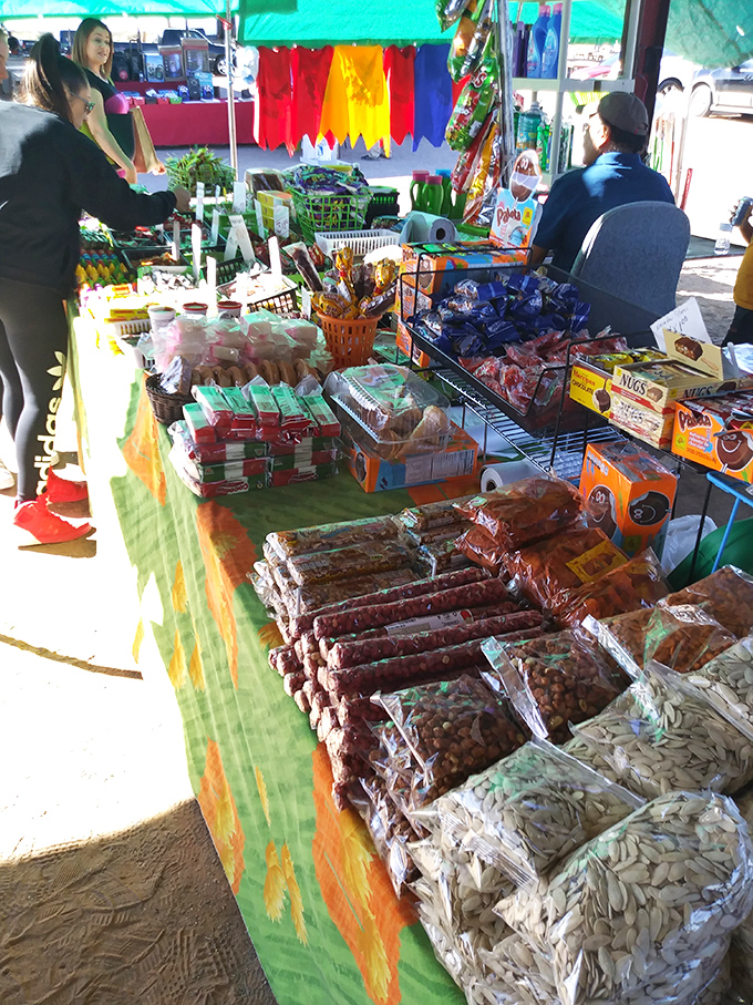 A rainbow of Mexican candies, nuts, and snacks creates a colorful tapestry of flavors that puts ordinary convenience stores to shame.
