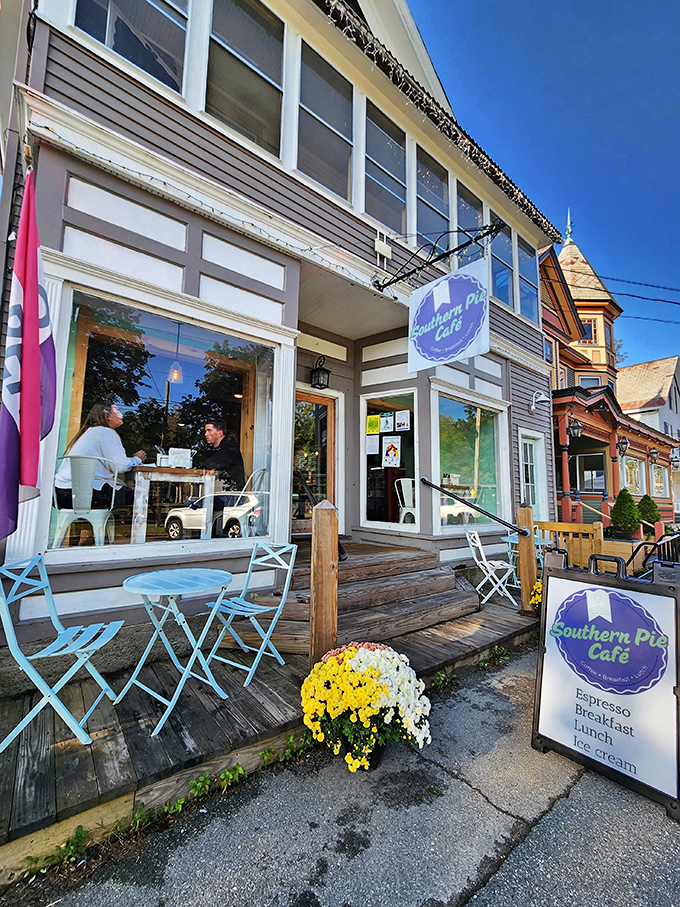 At Southern Pie Cafe, two worlds deliciously collide: Vermont's farm-fresh ingredients meet Southern baking traditions on a charming porch.