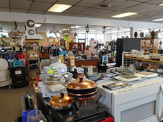 A showroom of possibilities &ndash; that leather recliner has stories to tell, while copper cookware awaits its second culinary chapter.