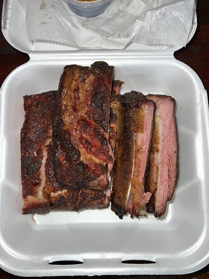 Spare ribs with that perfect pink smoke ring. The bark on these beauties would make tree surgeons jealous.