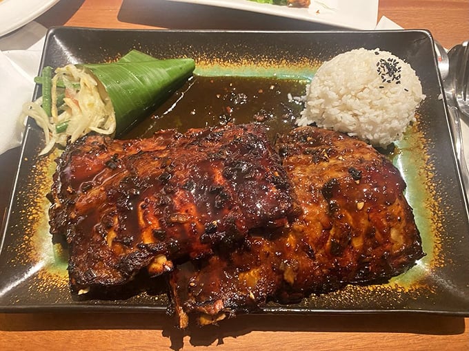 Sticky ribs that would make Fred Flintstone weep with joy. The ginger-hoisin glaze creates a beautiful mess worth every napkin.